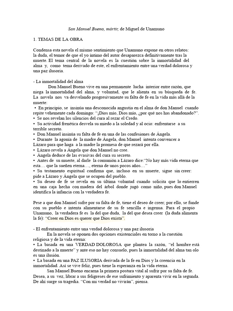 Guía Lectura San Manuel Bueno, Mártir | PDF | Narración | Novelas