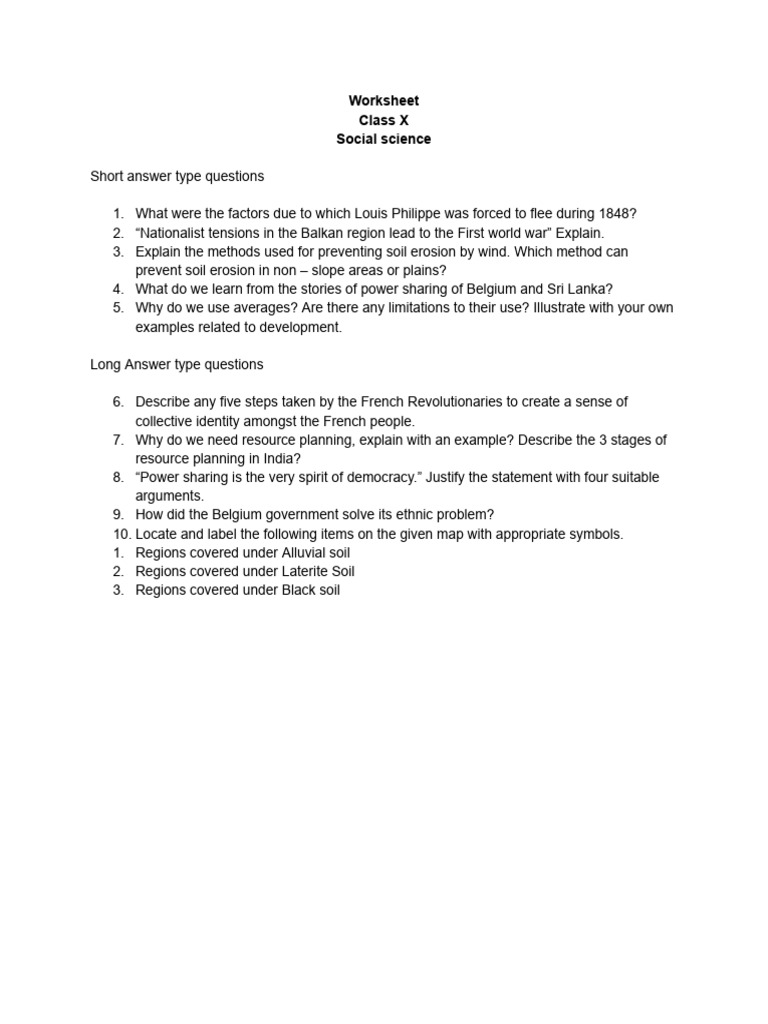 Class 10 SST worksheet | PDF