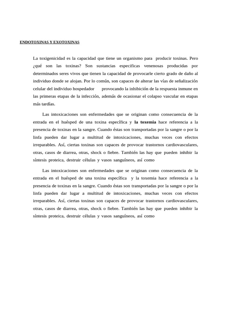 Exotoxinas y Endotoxinas.doc (Punto Maria Melendez) (2) | PDF ...