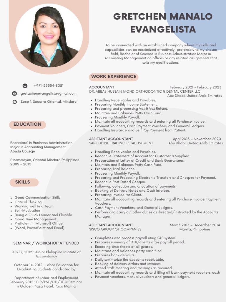 Resume Gretchen Evangelista | PDF | Accounts Payable | Payments