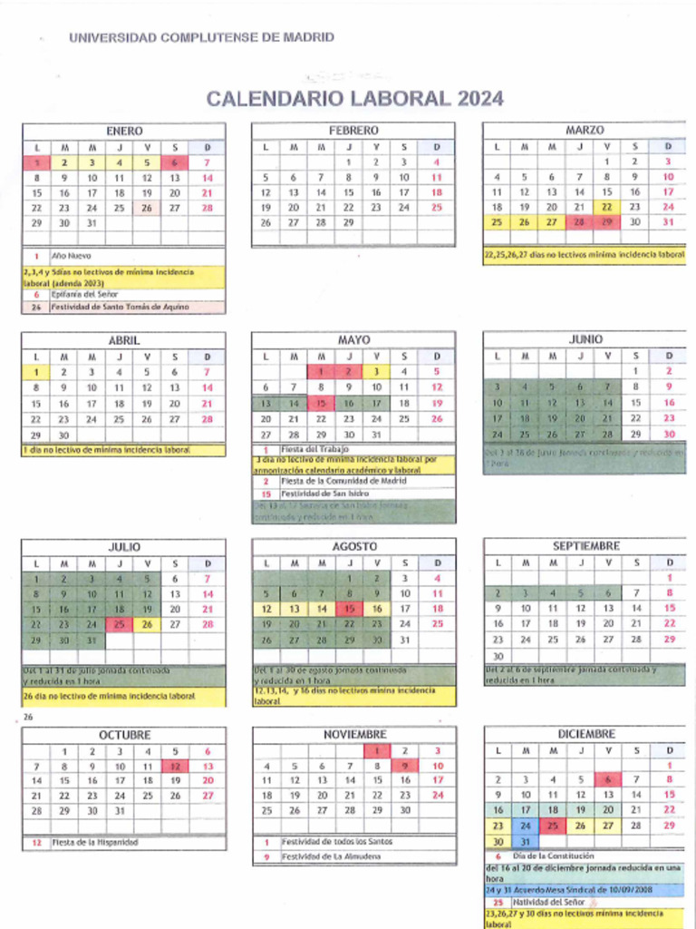 CALENDARIO 2024 Cuadro | PDF