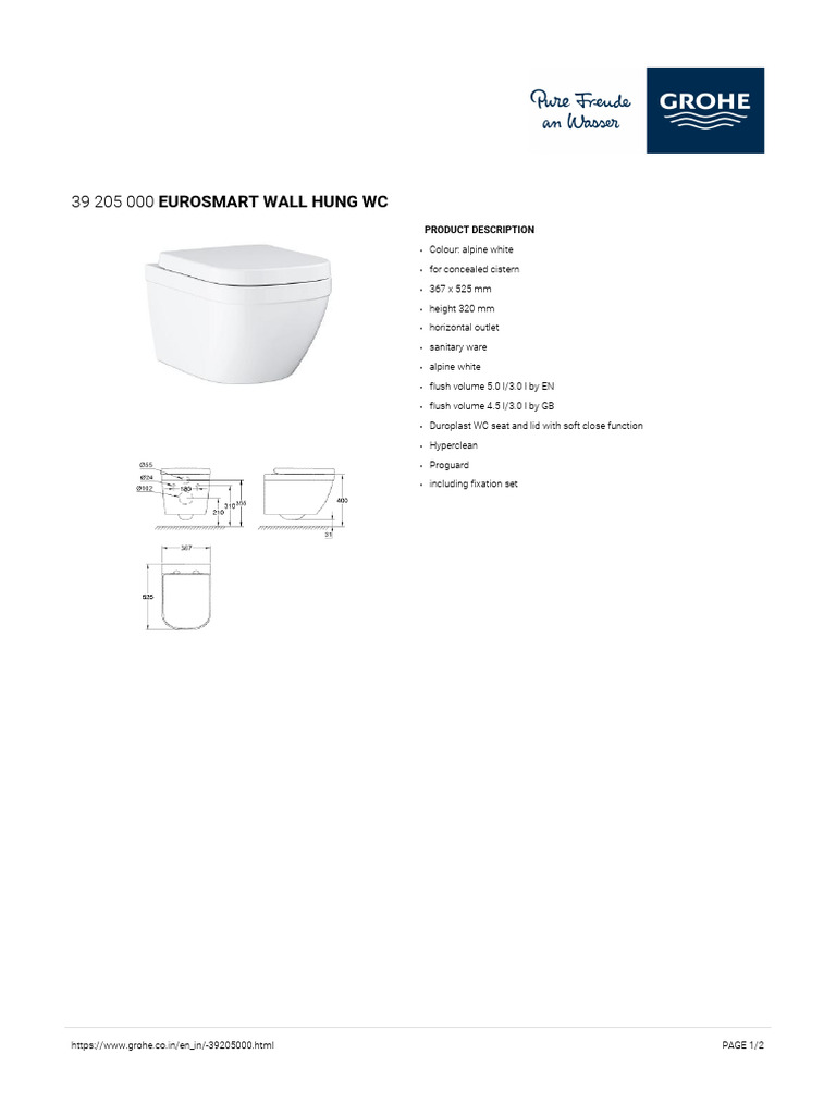 GROHE Specification Sheet 39205000 | PDF