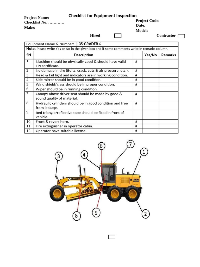 Checklist for Equipment Inspection Grader | PDF
