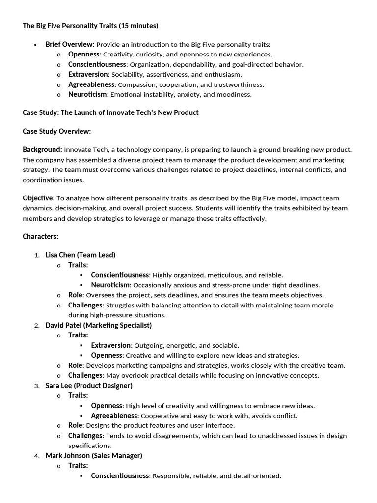 The Big Five Personality Traits-Activity BBA 1A, BBA1B, MBA 1 | PDF ...