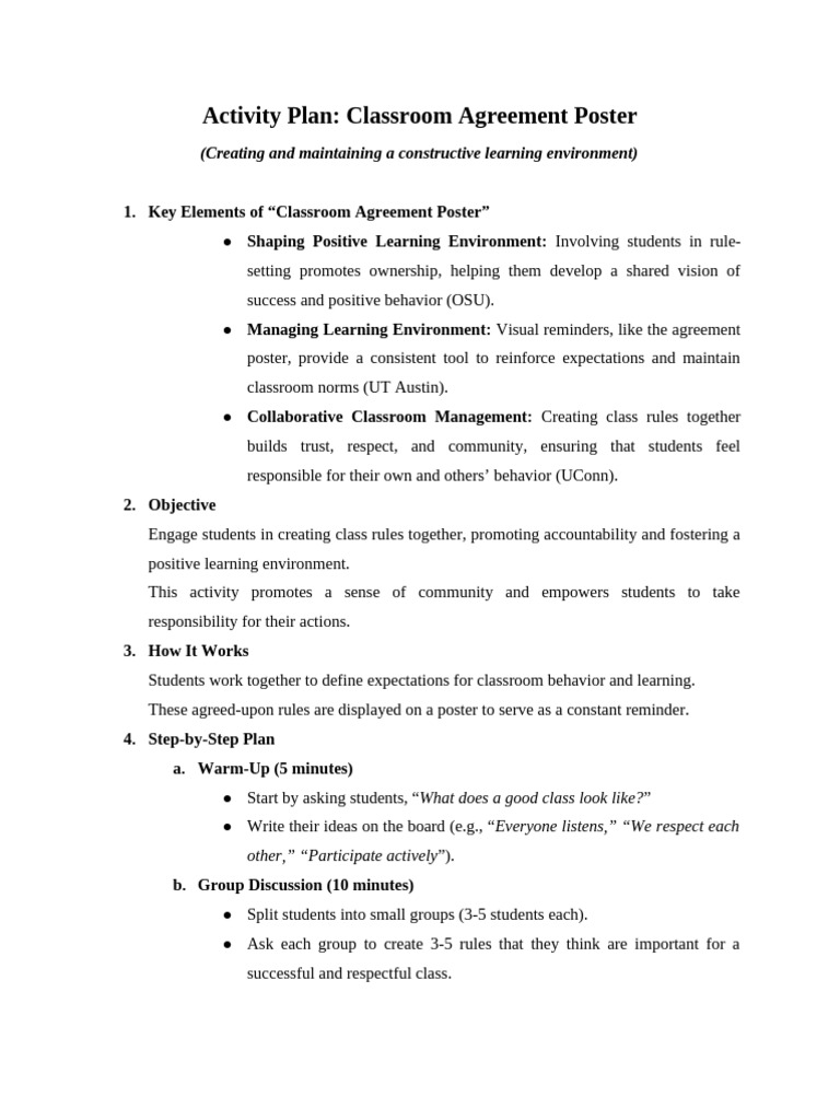 Classroom Agreement Poster | PDF | Learning | Classroom Management