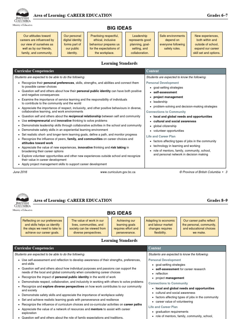Career Education Curriculum Overview | PDF | Mentorship | Identity ...