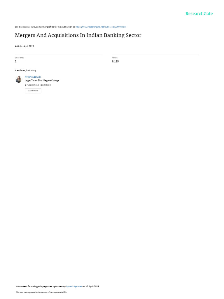 Paper 4 | PDF | Mergers And Acquisitions | Banks