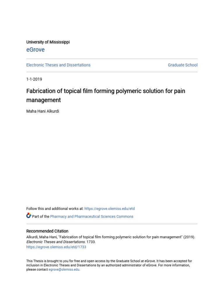Fabrication of Topical Film Forming Polymeric Solution For Pain M | PDF ...
