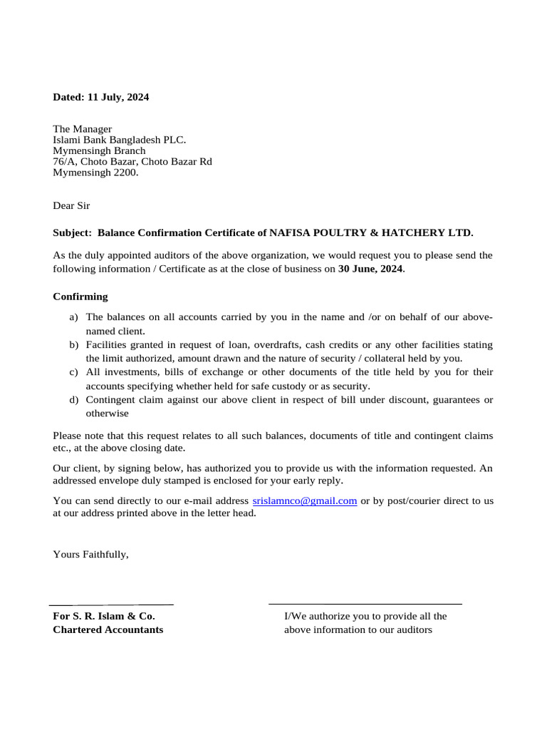 Bank Balance Confirmation Request | PDF | Banks | Accountant