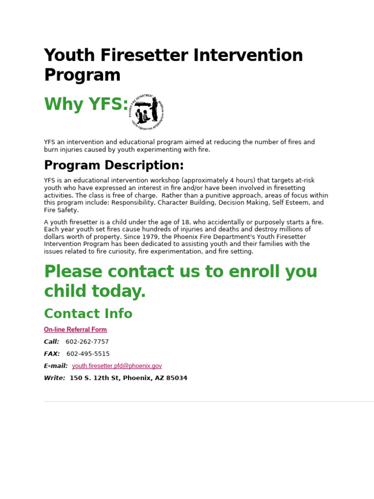 Youth Firesetter Intervention Program | PDF | Psychology | Human ...