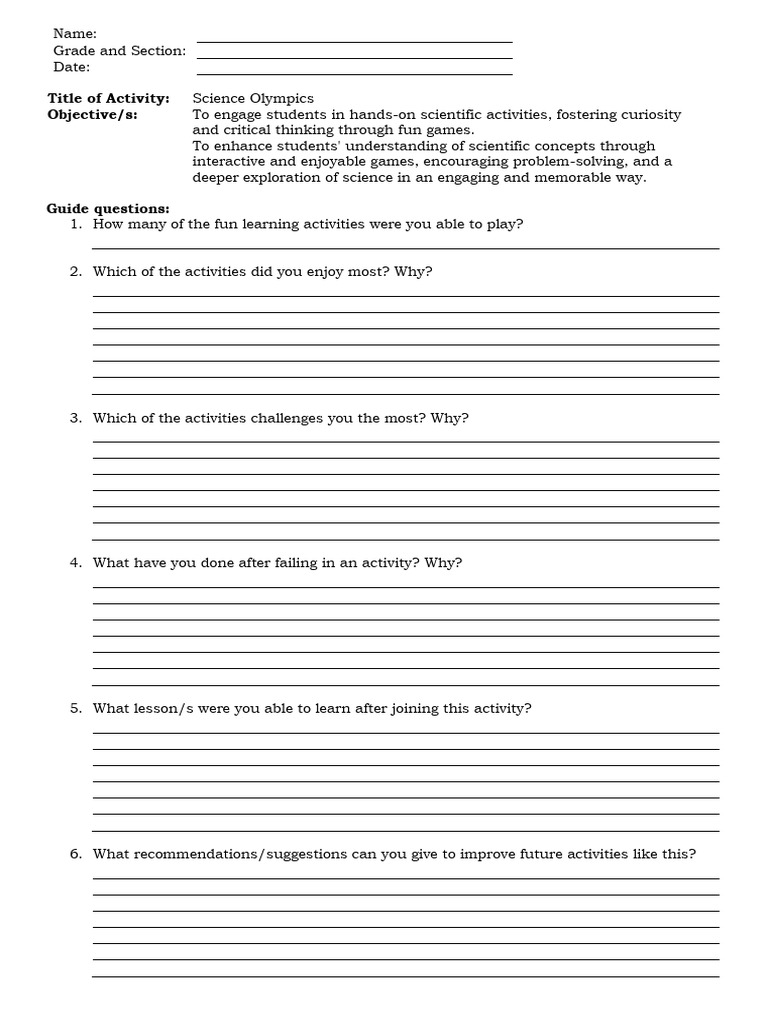 Science Olympics Journal Writing | PDF