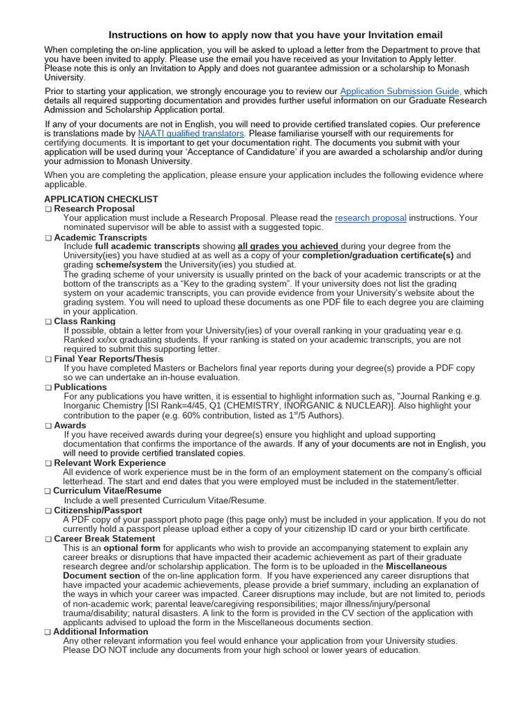 Monash University Application Guide | PDF | Academic Degree