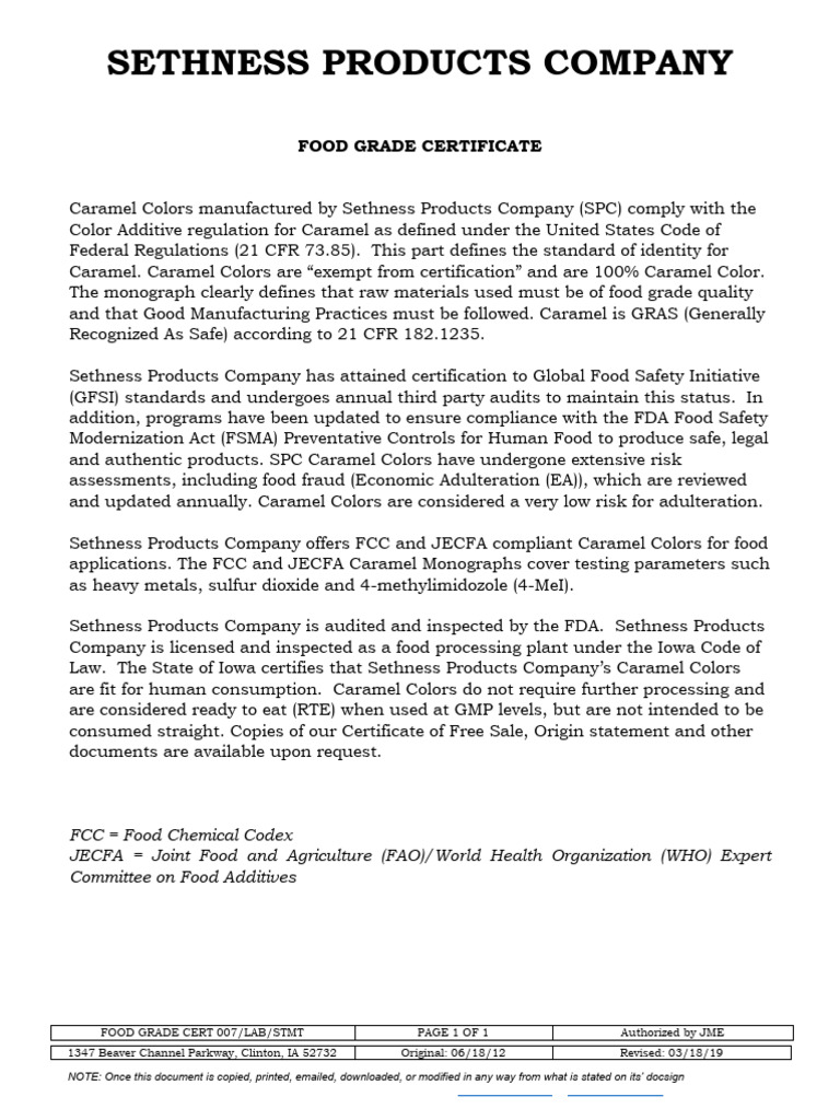 FOOD-GRADE-CERT | PDF | Food Safety | Food Politics