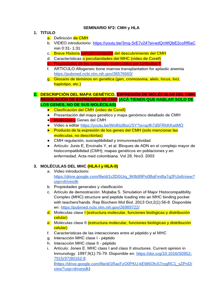 SEMINARIO Nº2 - CMH y HLA (1) Revisado | PDF | Complejo mayor de ...