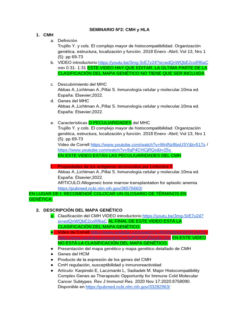 Seminario sobre CMH y HLA: Genética y Función | PDF | Complejo mayor de ...