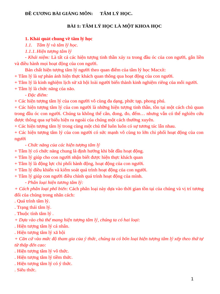 De Cuong Bai Giang TLH - VH | PDF