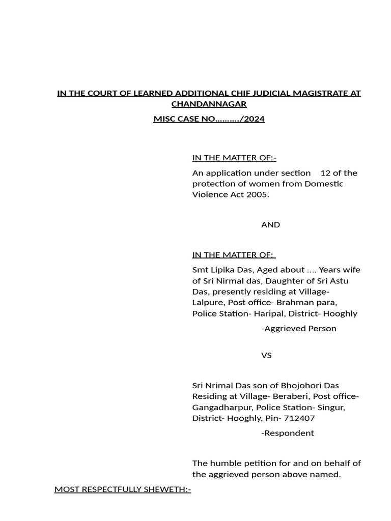 In The Court of Learned Additional Chif Judicial Magistrate at Chandannagar MISC CASE NO ./2024 ...