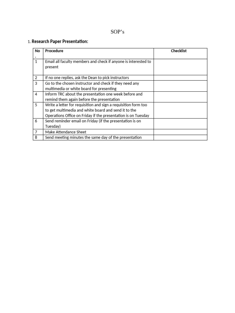 SOP's: Research Paper Presentation | PDF