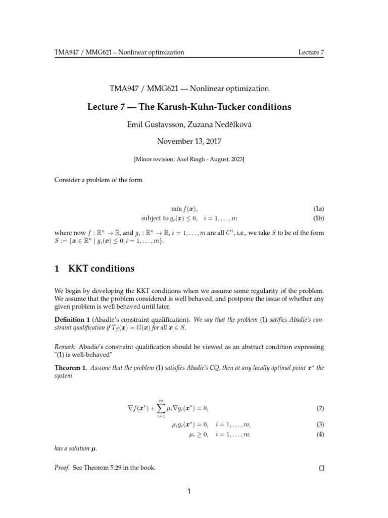 KKT Conditions in Nonlinear Optimization | PDF | Algorithms | Functions ...