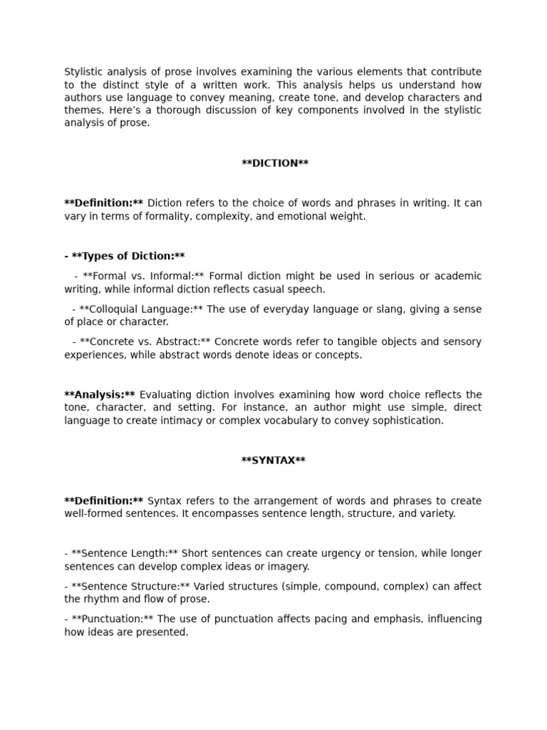 Prose Stylistic Analysis Guide | PDF | Narration | Narrative