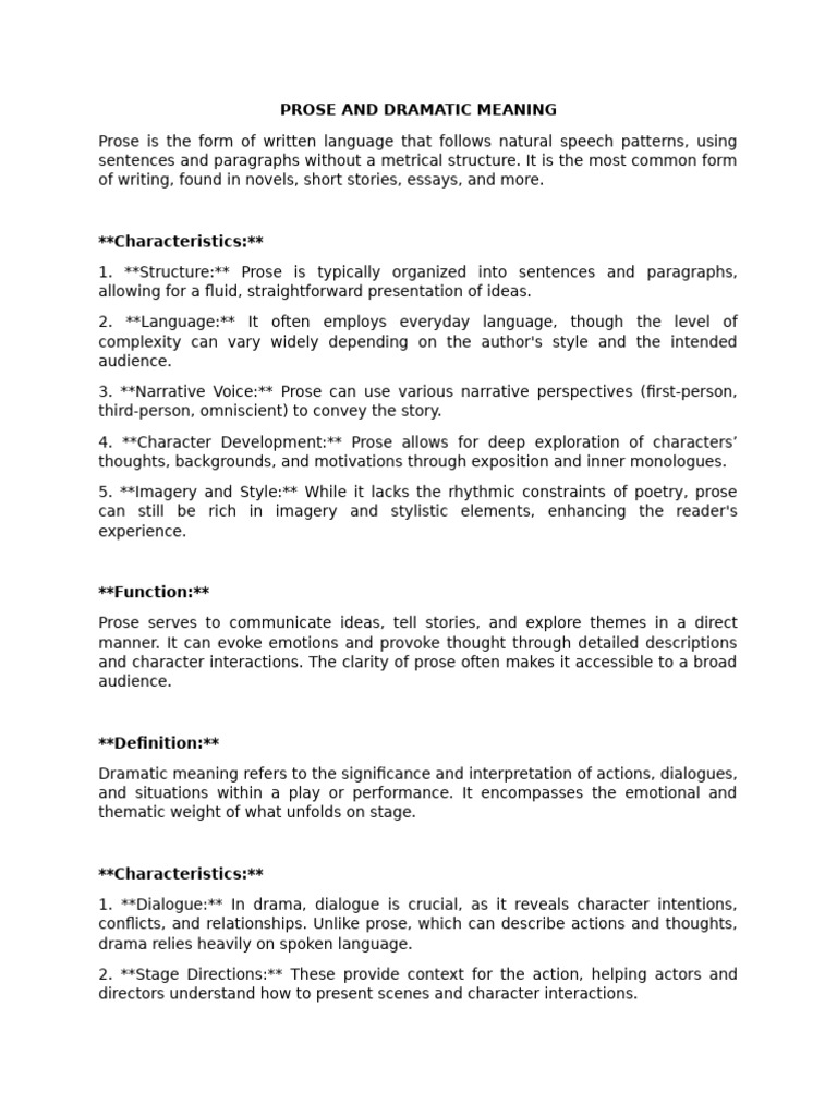Prose vs. Dramatic Meaning Explained | PDF | Narration | Narrative