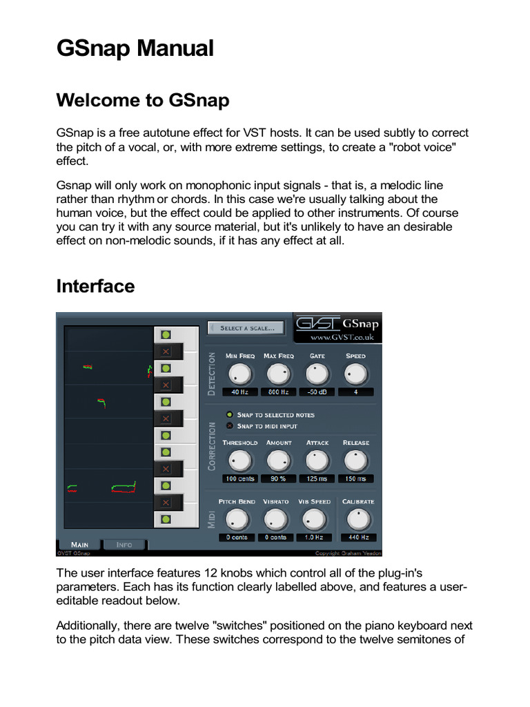 GSnap Manual | PDF | Pitch (Music) | Installation (Computer Programs)