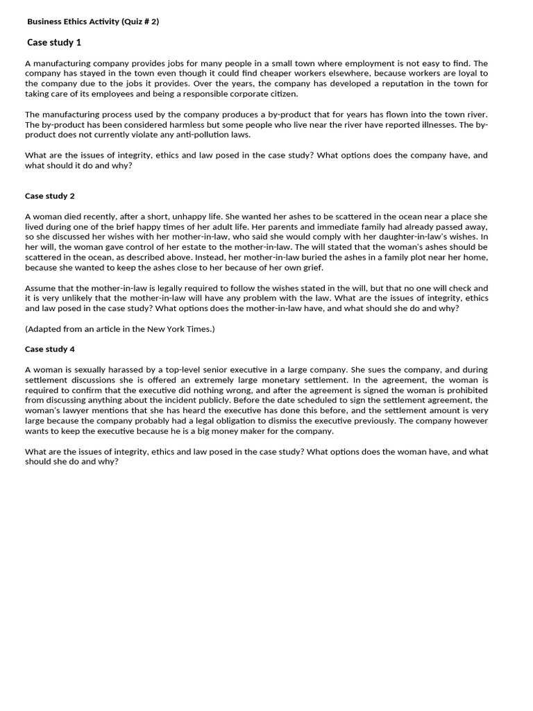 Business Ethics Activity Case Study | PDF | Social Ethics | Justice