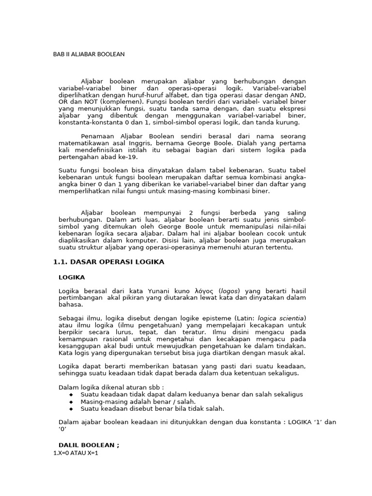 Aljabar Boolean dan Operasi Logika | PDF | Metode & Bahan Ajar
