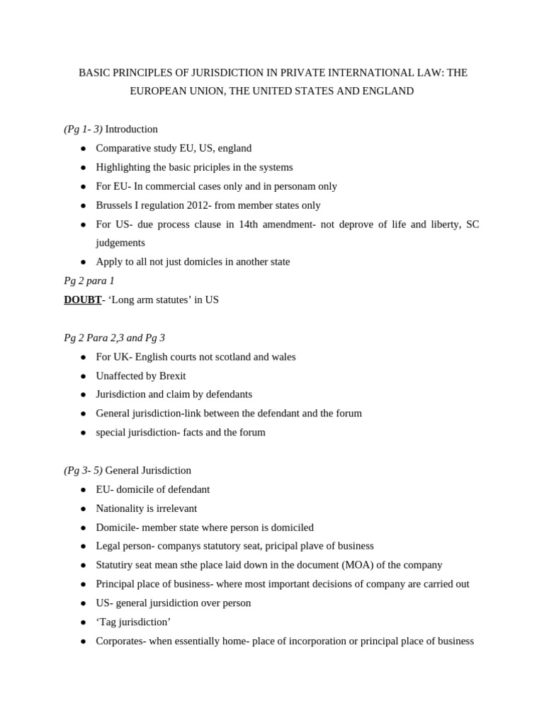 Basic Principles of Jurisdiction in Private International Law - The ...