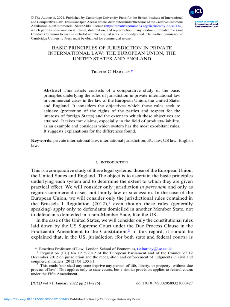 Basic Principles of Jurisdiction in Private International Law The ...