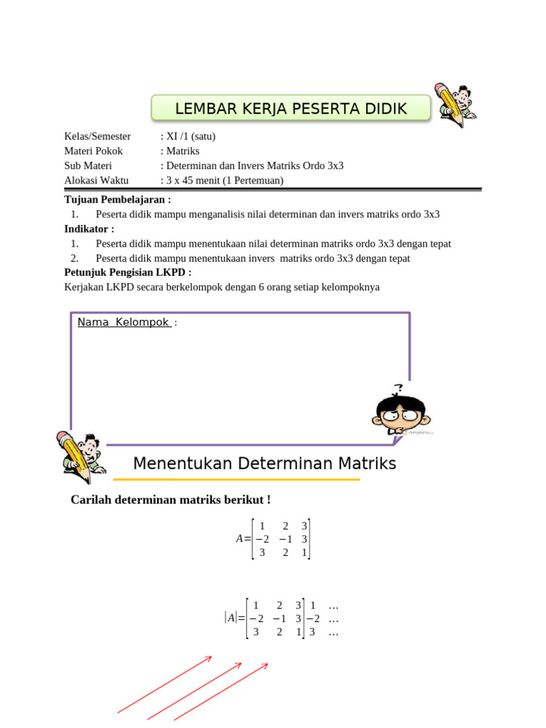 LKPD Determinan Dan Invers Matriks Ordo 3x3 | PDF