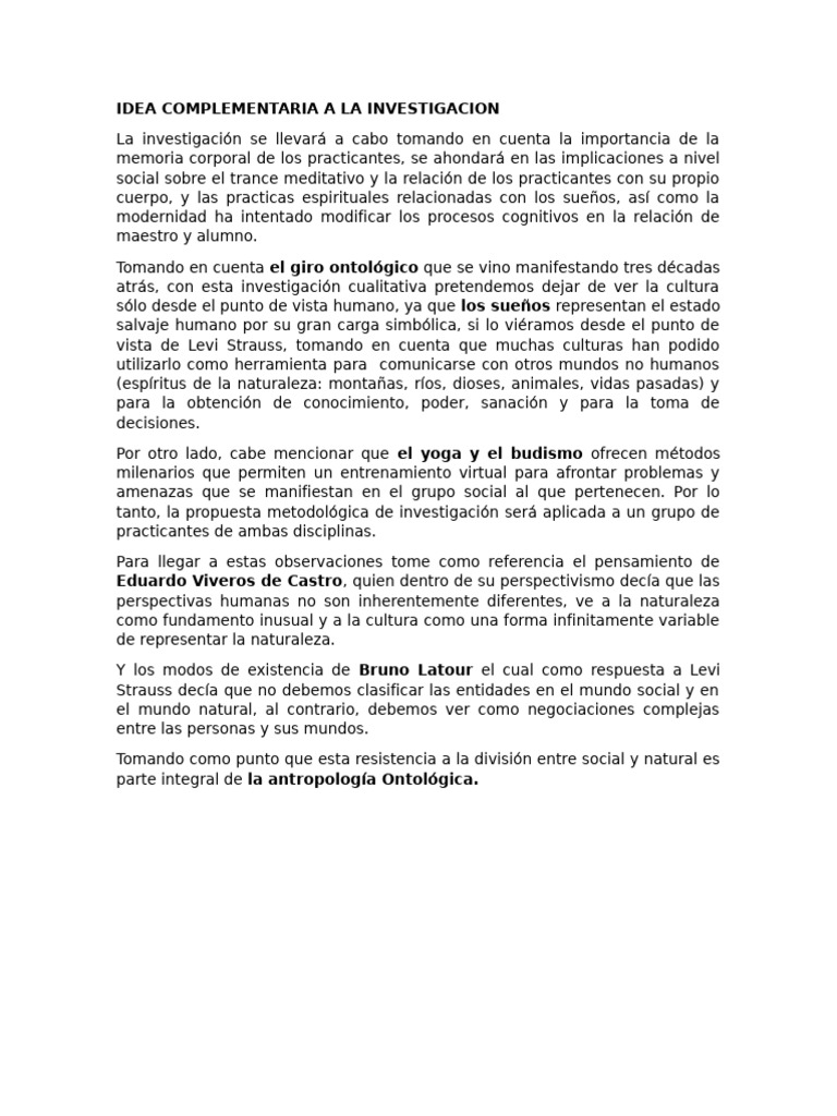 IDEA COMPLEMENTARIA A LA INVESTIGACION | PDF
