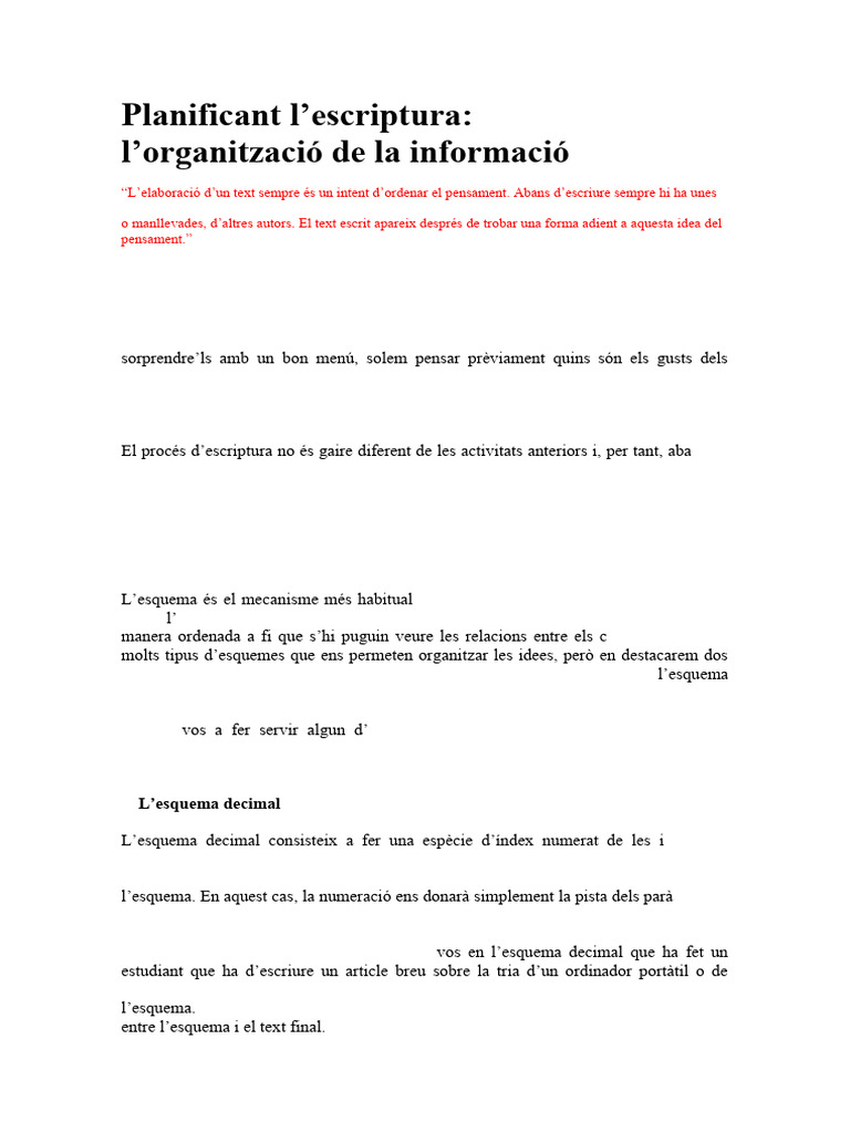 La Planificació de L'escriptura | PDF