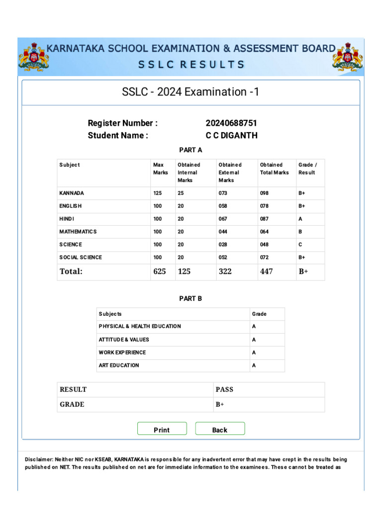 SSLC - 2024 Examination 1 Result | PDF