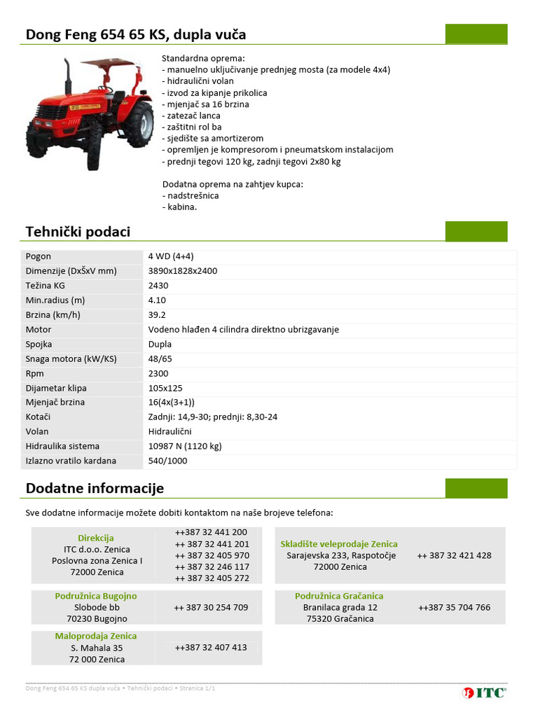 Dongfeng 654 Tehnicke Karakteristike | PDF