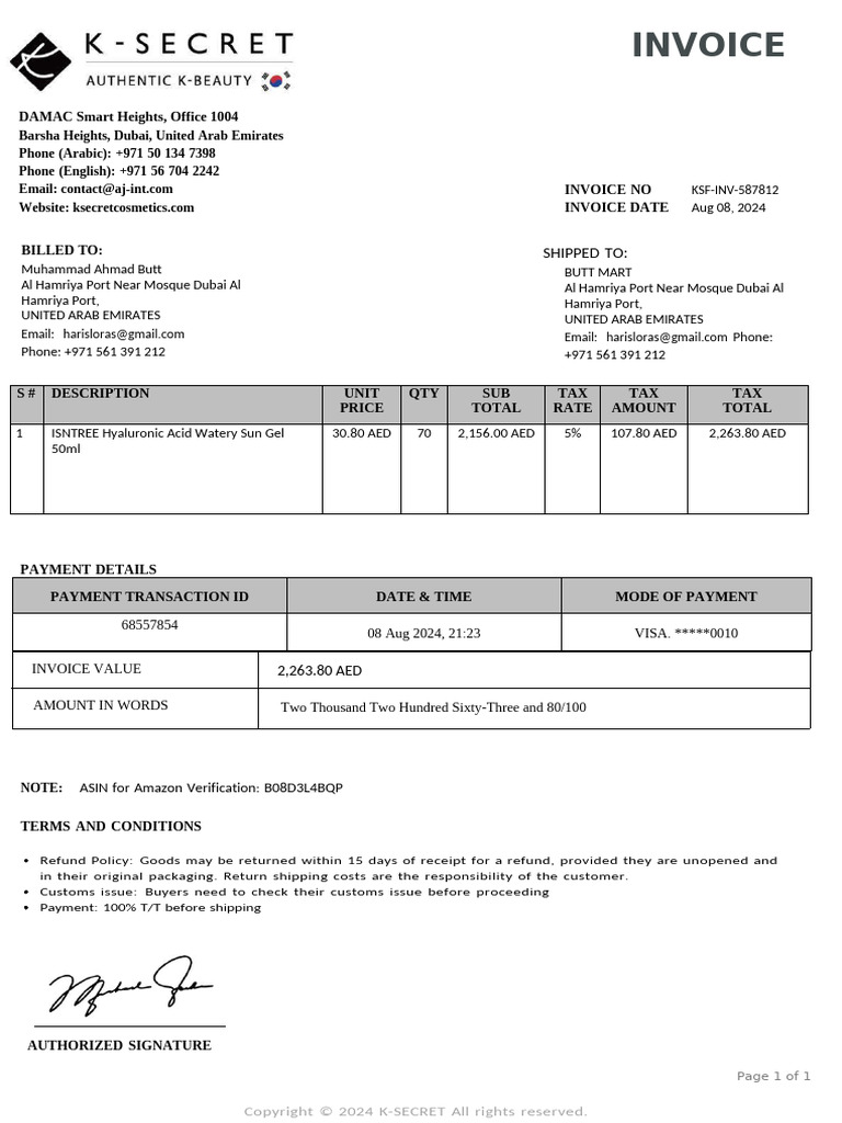 K Secret UAE | PDF | United Arab Emirates | Receipt