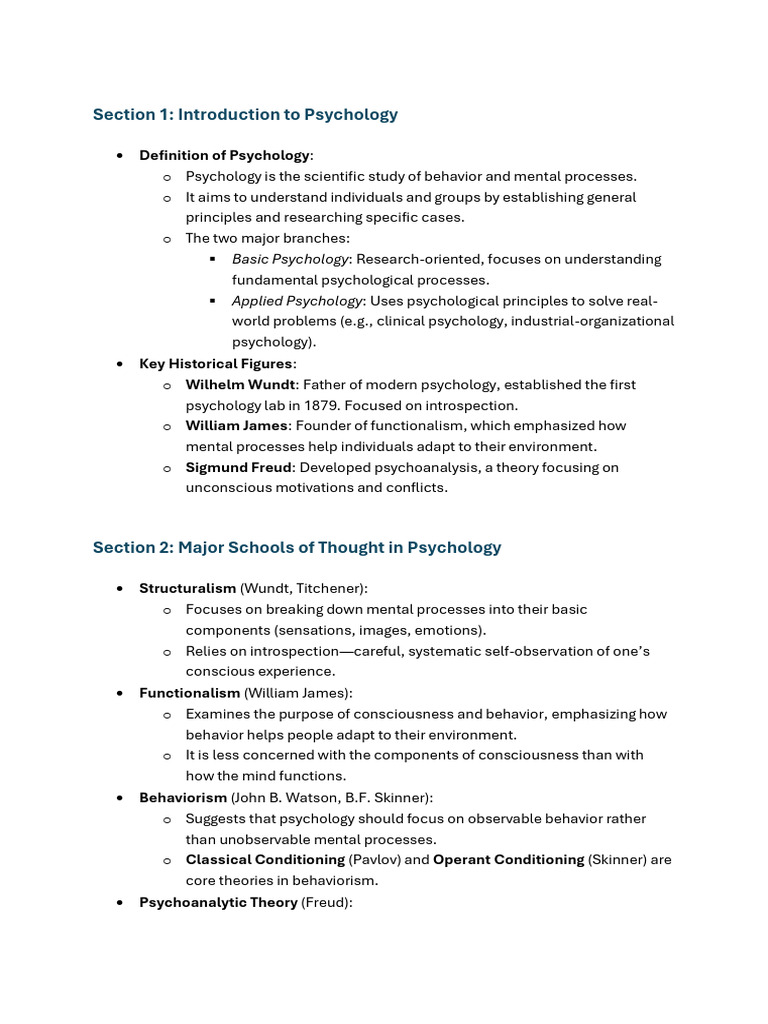 Basic Psychology Notes | PDF | Psychology | Brain