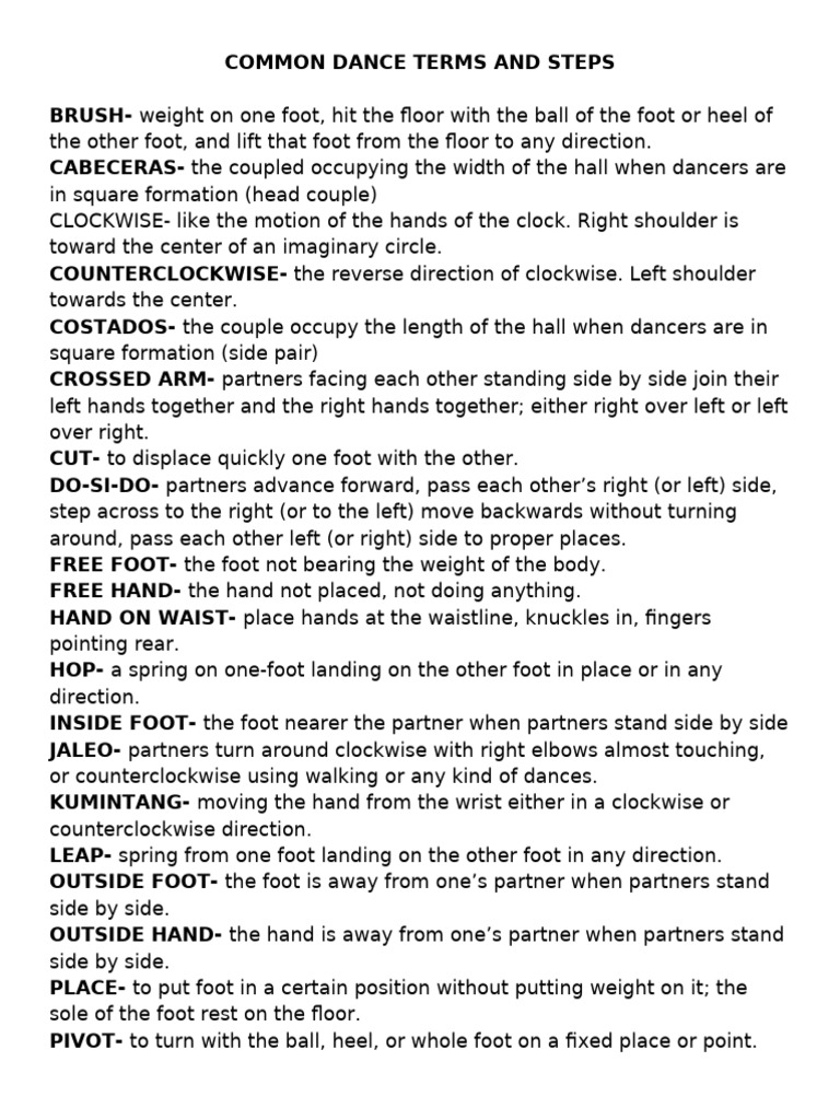Common Dance Terms and Steps | PDF | Dances