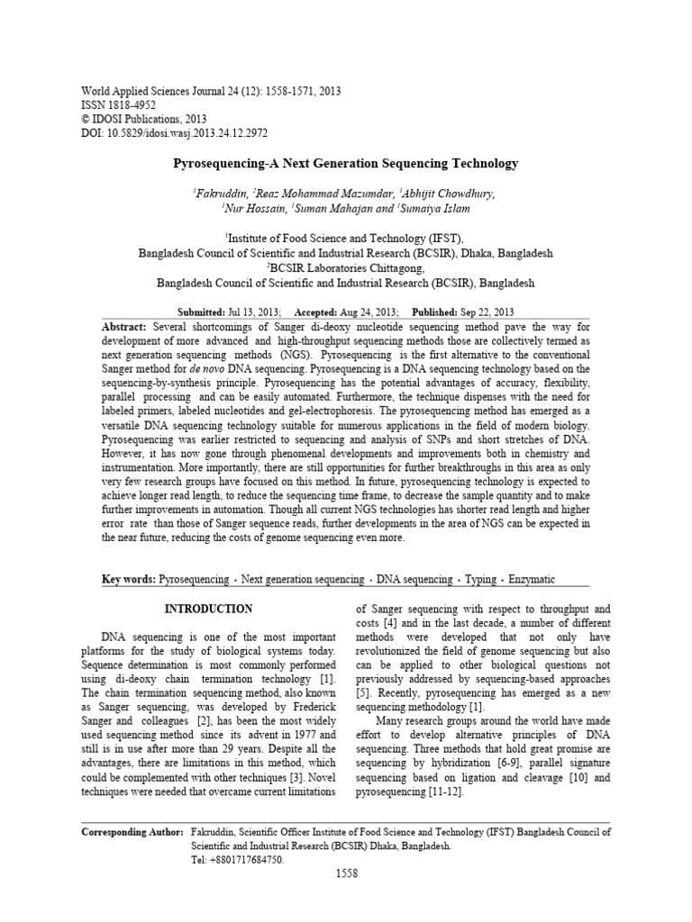 Pyrosequencing NGS Idosi | PDF | Dna Sequencing | Single Nucleotide Polymorphism