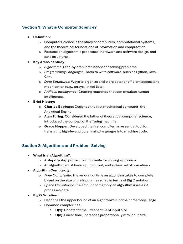Basic Computer Science Notes | PDF | Time Complexity | Algorithms