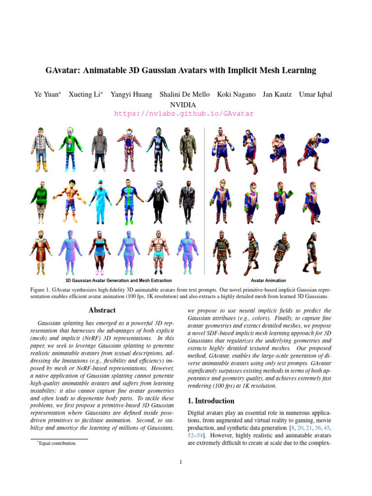 GAvatar - Animatable 3D Gaussian Avatars With Implicit Mesh Learning | PDF | Computer Graphics ...
