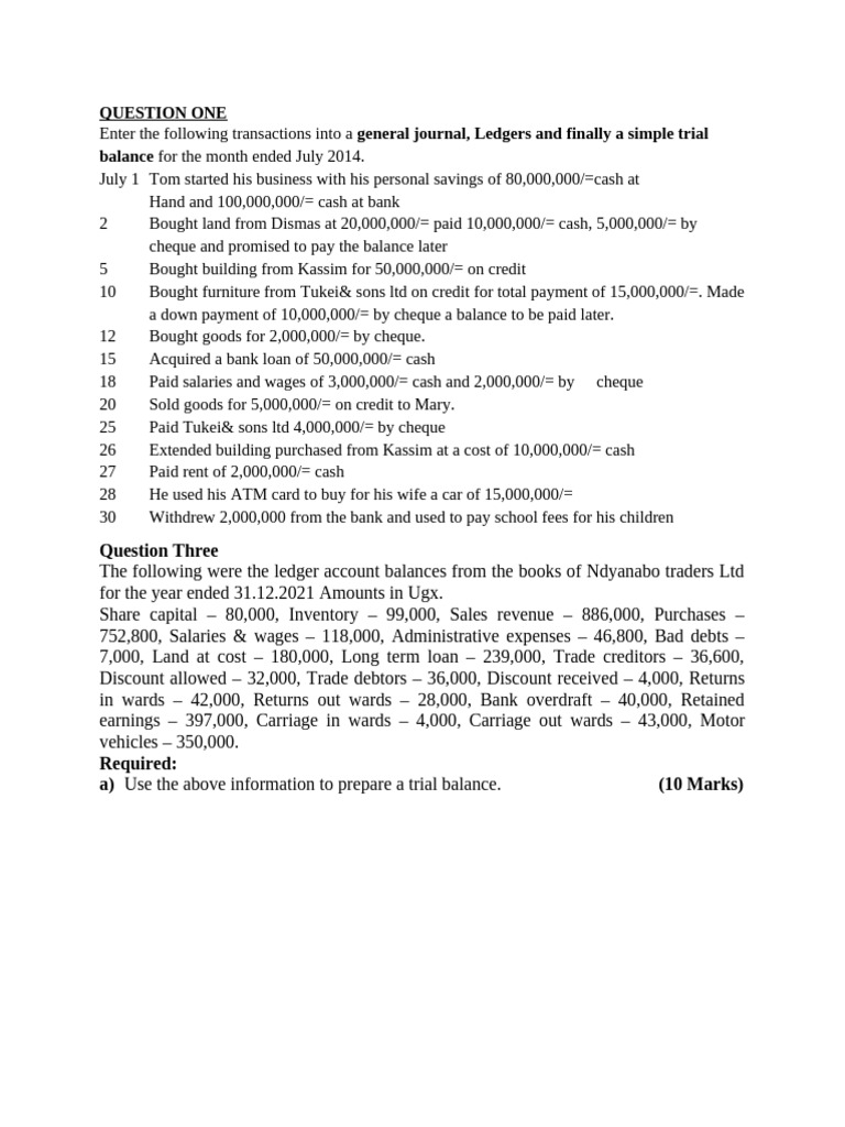 General Journal and Trial Balance Example | PDF | Finance & Money ...