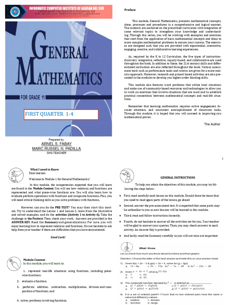 FIRST QUARTER GEN MATH | PDF | Function (Mathematics) | Elementary Mathematics