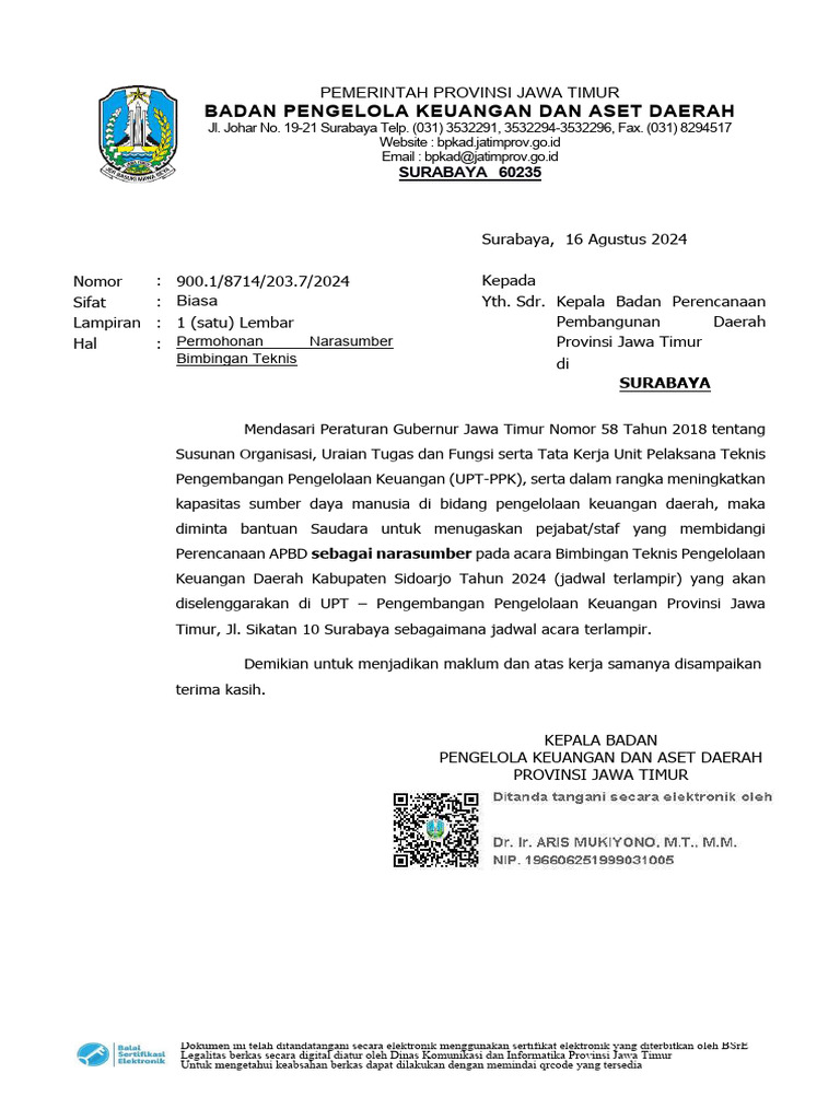 Surat Narsum Bappeda 20 Agt 2024 | PDF