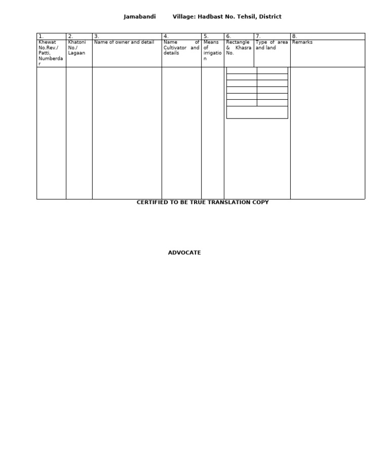 8 Column Jamabandi | PDF
