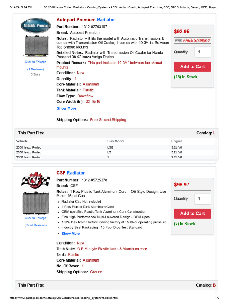 2000 Isuzu Rodeo Radiator - Cooling System | PDF | Radiator | Car