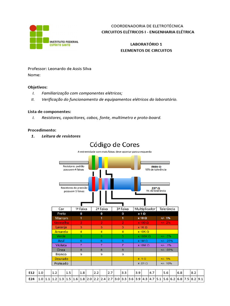 Circ1 Lab 1 Elementos de Circuitos | PDF | Capacitor | Resistor