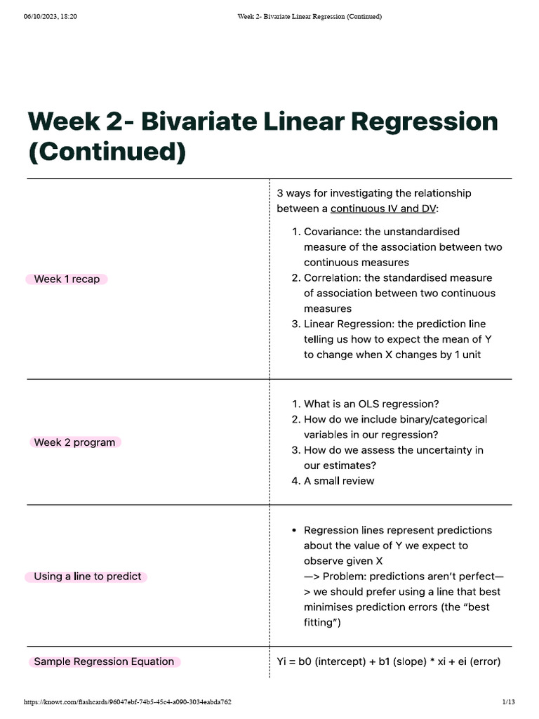 Week 2 - Bivariate Linear Regression (Continued) | PDF | Data Analysis | Inference
