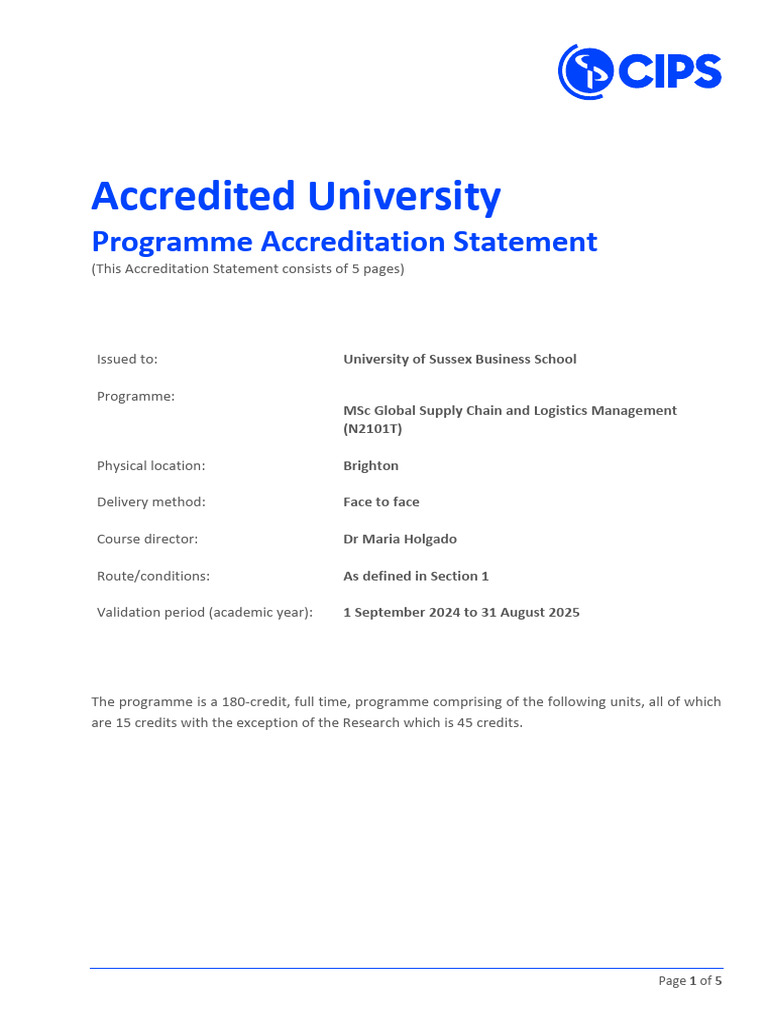 MSc Global Supply Chain Accreditation 2024 | PDF | Thesis | Logistics