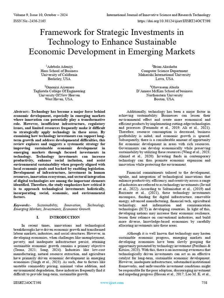 Framework for Strategic Investments in Technology to Enhance ...